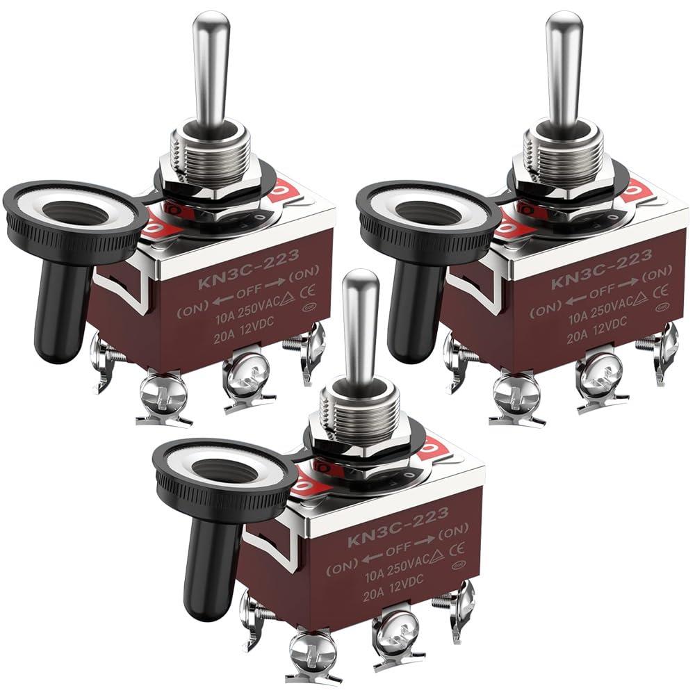 製品名: ロッカートグルスイッチ; タイプ: セルフロック ON-OFF-ON SPDT(単極双投) 6 ピン 3 ポジション; 定格: 20A 12VDC; 10A 24VDC; 20A 125VAC; 10A 250VACタイプ: オン...