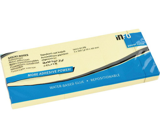 商品情報サイズ50x40mmシート数：100枚x3冊カラーパステルイエロー材質紙パッケージ：PP袋info notes　ドイツのふせん 強粘着　【インフォノーツ　ブルーラベル（50x40mm）3冊】　ノンホルム　プリントインフォームジャパン...
