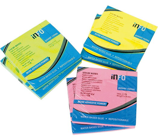 商品情報サイズ75x75mmシート数：80枚x6冊カラーブリラントピンクブリリアントイエローブリリアントグリーン材質紙パッケージ：PP袋info notes　ドイツのふせん　強粘着　【インフォノーツ　ブルーラベル　ブリリアントカラー（75x...