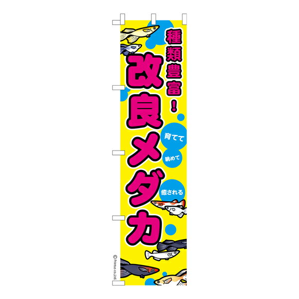 雑貨|販促グッズ|既製品のぼり商品名「のぼり旗 改良メダカ 既製品のぼり 高品質デザイン【メール便可】」名入れのぼり旗も扱っている姉妹店「はたはた旗」製作の既製デザインのぼり旗です。 見た目のインパクトに加え、デザイン性が高く顧客に提供サー...