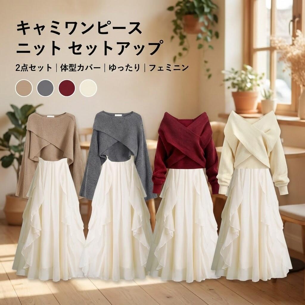 商品説明 商品内容 クロス セーター フレアワンピース ニット キャミワンピース 2点セット レイヤード 上下セット Aライン ワンピ リブニット 長袖 ゆったり 体型カバー トップス 無地 秋 フェミニン オフィス カジュアル 送料無料 ...