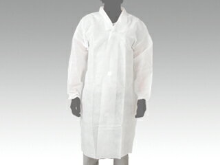 不織布製のコート型のガウン。工場の見学者用や短期アルバイト用のユニフォームとして使用されています。袖口ゴム付。サイズ：肩幅66cm、袖丈47cm、身丈104cm。色：白柄区分：無地サイズ：M：肩幅66、袖丈47、身丈57cm材質：不織布商品...