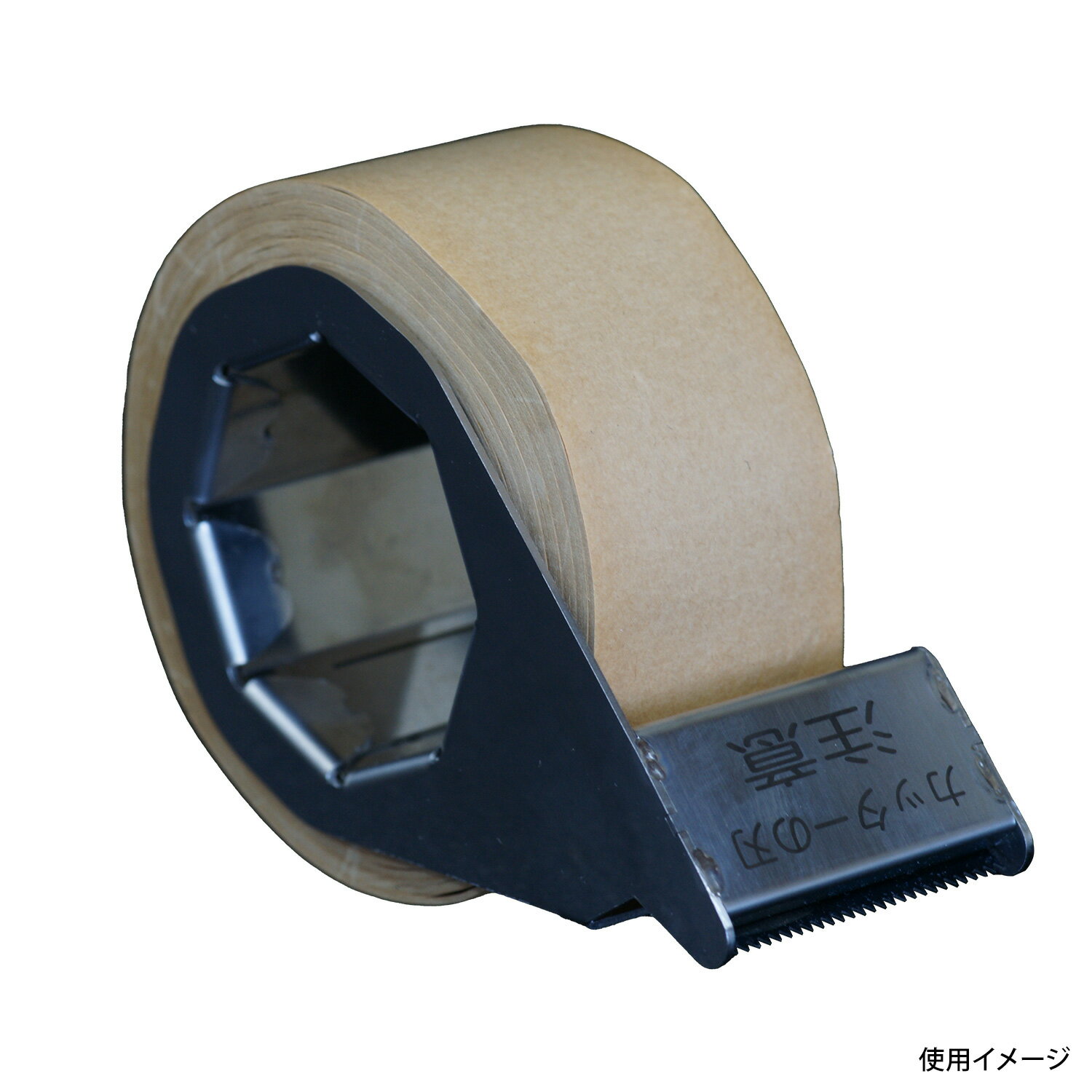 オールステンレスなので錆びず劣化しないハンドテープカッター。OPP、クラフト、布テープ用。サイズ：T145×Y60×H96mm、[摘要テープサイズ]最大幅50×最長90m巻(φ110mm)材質：SUS304重量：200g商品コード00340...