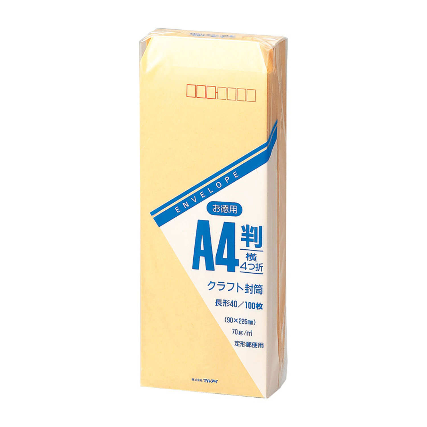 A4サイズ横4つ折りに最適なクラフト封筒です。ビジネスにもパーソナルにもご利用いただける安心のスタンダードタイプ。郵便枠印刷あり。裏面センター貼り。100枚入。古紙40％使用。長辺×短辺×高さ：245×99×37mm重量：70gサイズ：長4...
