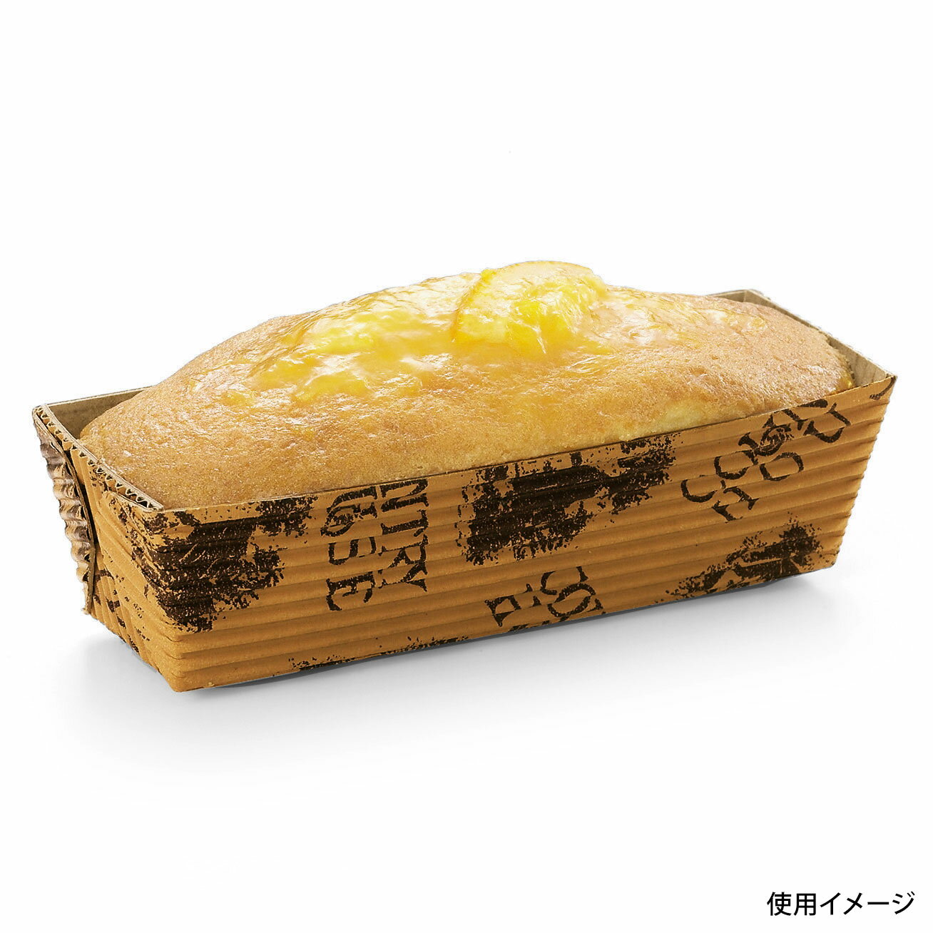 焼成容器。片面をE段加工しているので軽くて強度があるパウンドケーキ用の紙トレーです。サイズ：30×106×32mm／材質：E段未晒クラフト、耐油未晒クラフト／重量：6.9g／容量：130cc商品コード00525926メーカー名天満紙器重量6...