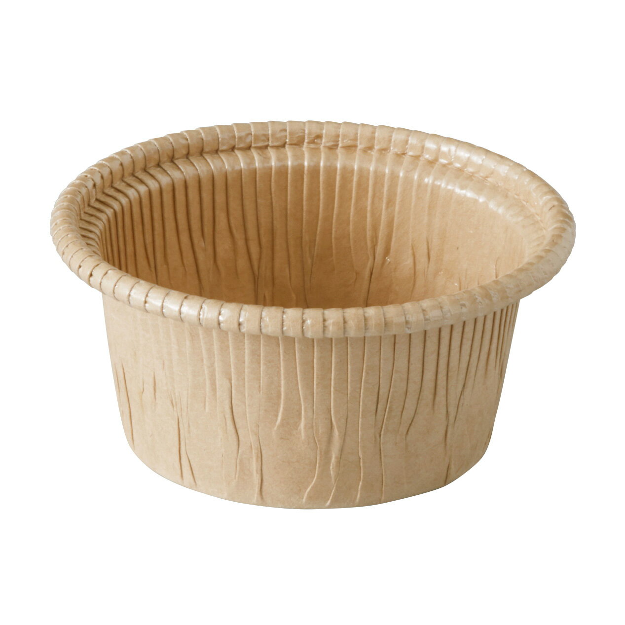 焼成容器。焼菓子にはもちろん、各種デザート・食品に幅広くお使いいただけます。サイズ：φ50×30mm／材質：未晒クラフト、PET／重量：2.45g／容量：70cc商品コード00623630メーカー名天満紙器重量2.45g電子レンジ可種別本体...