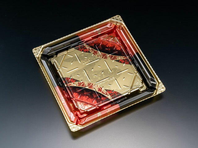 盛り付け目安：お寿司9貫。別売りの蓋はスマート嵌合(※嵌合部の内側に壁がある独自の設計)で外れにくく、お寿司の渇きが従来の容器の4分の1に低減。蓋は別売り。サイズ：185×185×24mm材質：バイオマスプラ重量：20g商品コード00650...