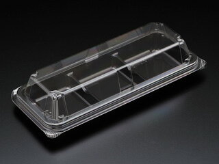 蓋・本体一対式容器。3個仕切。和洋菓子向け。和菓子約50g×3個。サイズ：192×83×深さ17mm、蓋高さ22mm、[内寸]174×62mm材質：OPS重量：7g商品コード00112212メーカー名スミサイズ192×83×深さ17mm、蓋...