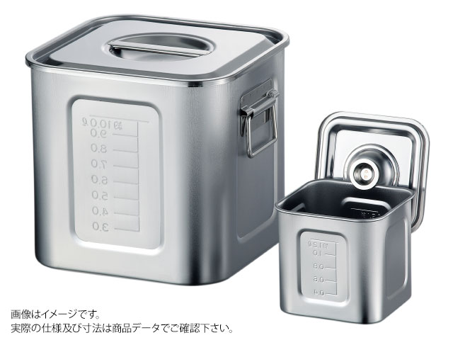 繋ぎ目の無いプレスによる1枚絞り加工で、溶接部分が無く水漏れの心配もありません。内側・外側両方から確認できる大きく見やすい目盛り付き。置き場にこまらない引掛金具付の蓋。こちらは取手が無いタイプです。※長時間塩分濃度の高いものや、酸の強いもの...