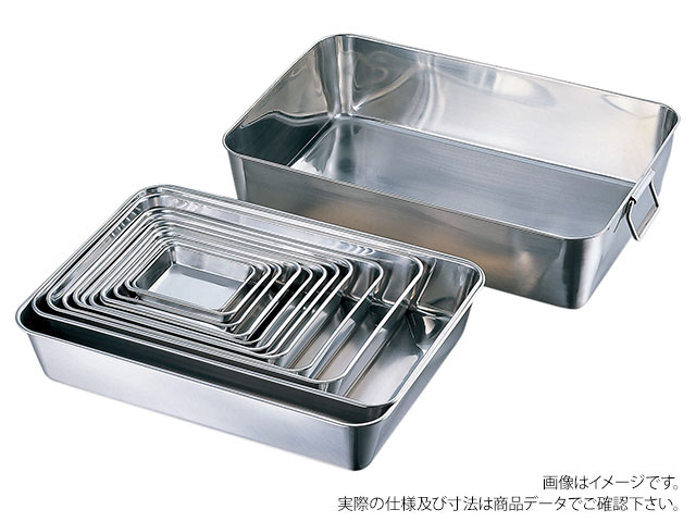 耐久性のあるベーシックなステンレス角バットで、食材の一時保管や下味付けなど様々な用途で活用できる形状になっています。サイズ：長さ406×幅292×高さ65mm、[底寸法]長さ350×幅230mm、[板厚]0.6mm材質：SUS304(18-...