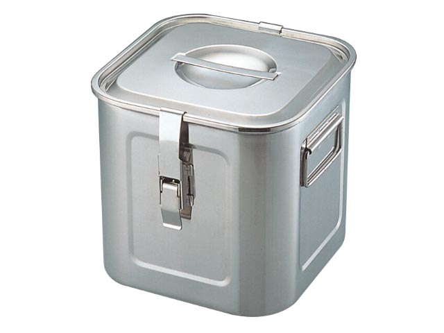 パッキン・フック付で密閉性があります。食材の保管に便利です。手付きで持ち運びに便利。サイズ：240×240×240mm材質：18-8ステンレス容量：12.6L商品コード00316489メーカー名YUKIWA関連商品(バラ)パッキンフック付ス...