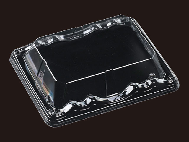 大波皿シリーズの蓋。カチッと嵌まる外嵌合タイプ。※本体は別売り。サイズ：186×150×42mm／材質：エコAPET／重量：10g商品コード00459608メーカー名エフピコ重量10.00g電子レンジ不可種別蓋のみ対応付属品（別売）寿司容器...