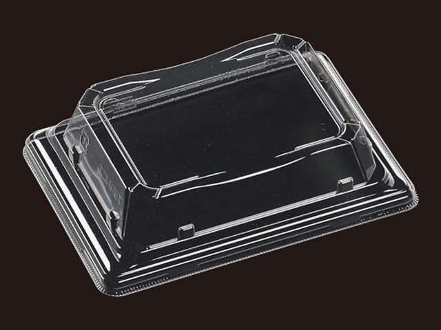 巻寿司専用容器。細巻1.5本分。裏はラベルが貼りやすいフラットな底面。蓋はカチッと嵌まる外嵌合タイプ。※本体は別売り。サイズ：163×114×40mm／材質：エコAPET／重量：8g商品コード00571231メーカー名エフピコ重量8.00g...