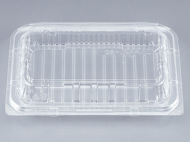 電子レンジOK！透明PP嵌合フードパック。蓋の天面に「電子レンジOK」と表記しています。優れた透明性で盛り付けた食材がはっきり見えるので訴求力もアップ。また、蓋を閉めた状態でも本体と蓋の間の脱気口から蒸気を逃し曇りにくく、蒸れにくい構造にな...