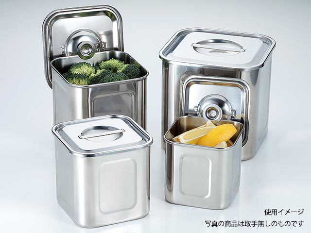 食材の保管に便利です。手付きで持ち易いです。サイズ：210×210×210mm材質：18-8ステンレス容量：8.6L商品コード00576841メーカー名YUKIWA対応蓋（別売）角・深型キッチンポット用割蓋21関連商品(バラ)UK 角・深型...