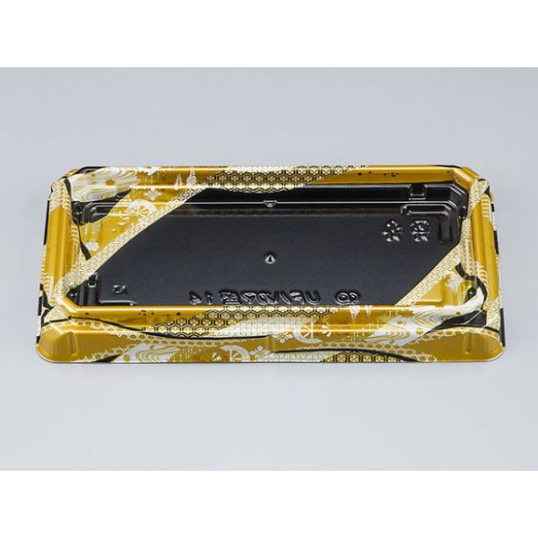 寿司4貫用。上質感を醸し出すハカマ形状。サイズ：210×106×24mm材質：UF重量：11g商品コード00613802メーカー名シーピー化成サイズ210×106×24mm材質UF重量11.00g電子レンジ不可種別本体のみ対応蓋（別売）UF...