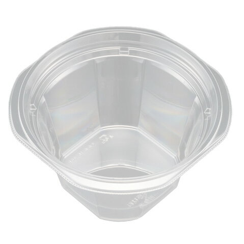 サラダ・フルーツ容器の新定番。丸型形状で売場を差別化。ストレートラインでラベルが剥がれにくく、段積み全高も綺麗に揃う、工場や売場にも優しい機能を兼ね備えています。サイズ：162×162×93mm材質：バイオマスプラ重量：21g商品コード00...