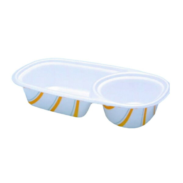 ごはんとルーが仕切られたカレー容器。大(特大用と共用)の蓋にはスプーンをセット出来るスペースがあります。サイズ：133×243×13mm材質：PSP+PSラミ重量：10.4g商品コード00711519メーカー名青葉紙業サイズ133×243×...