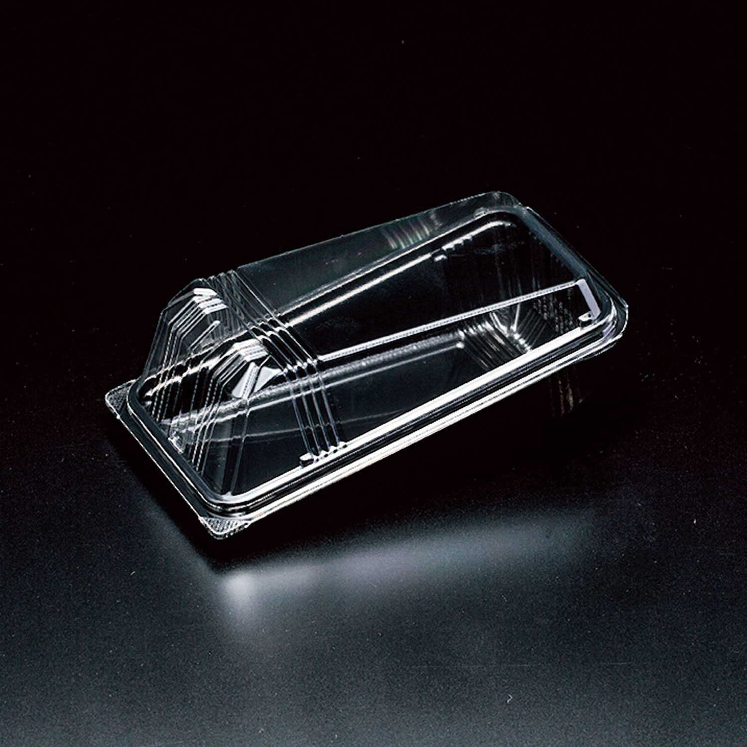 蓋・本体一対式容器。山食パン耳付き1/2カット2ピースサンドイッチ用容器。製菓製パン向け。サイズ：99×188×65mm／材質：OPS商品コード00575228メーカー名スミ電子レンジ不可種別一体型商品関連商品(バラ)ユニコン HD-176...
