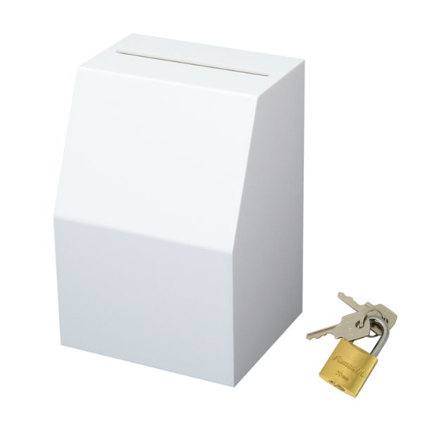 ボックスの中身が見えないので、アンケート、投票箱、貴名受けなどに最適です。南京錠付きで中身の紛失や盗難が防げます。用途に合わせて使える付属シールが付いております。サイズ：138×120×200mm材質：アクリル重量：620g商品コード004...