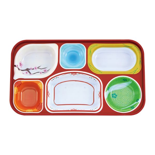 大きめサイズの6仕切のお弁当箱です。明るい色合いが特徴的な商品です。サイズ：295×174×48mm材質：PP商品コード00446128メーカー名タカギ産業サイズ295×174×48mm材質PP電子レンジ可種別セット商品対応付属品（別売）T...