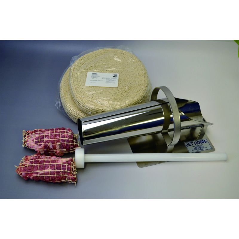 (1)ネットをホーンにかぶせて、たくしあげます。(2)ホーンの先から2cmあまり残して切ります。(3)肉をホーンの後ろから押入れ付属の突き棒で押し出します。(4)ネットを切って出来上がります。サイズ：400×190×185mm商品コード00...