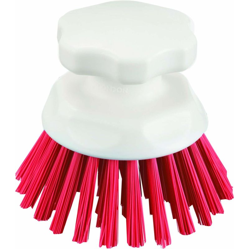 高圧蒸気滅菌対応・薬品消毒対応。毛が抜けにくく、熱に強い。食品工場や厨房施設などでの清掃に適したHACCP対応ブラシ。力を入れやすい形の取っ手が、こびり付きや頑固な汚れに効果的。[原産国]日本。サイズ：φ90×90mm／[毛丈]35mm材質...