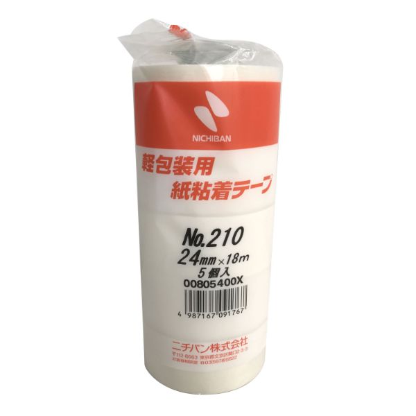 軽包装作業や、仮止め用などに。※納期：約一週間程かかります。サイズ：幅24mm×長さ18m材質：和紙厚さ：0.09mm商品コード00617759メーカー名ニチバン関連商品(ケース)紙粘着テープNo.210 巾24mm×長さ18m 50点・注...