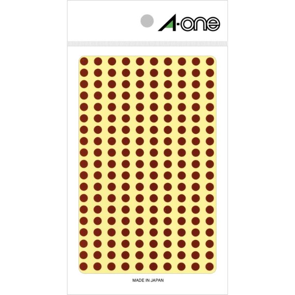 豊富なカラーで識別に便利な丸型のラベルです。[品番]07067。サイズ：5mmφ仕様：丸型、5mmφ、9シート(1800片)商品コード00514857メーカー名エーワンサイズ5mmφ関連商品(ケース)カラーラベル 丸型 5mmφ 茶9シート...