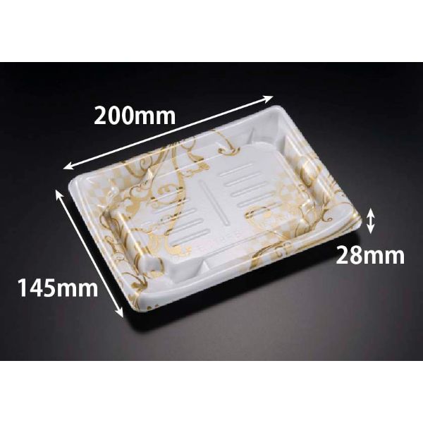 棚割りしやすいサイズのフタ付精肉容器。フェイス面サイズが200mmで統一されているので棚割りしやすくなっています。精肉・鍋に。フタ別売り。サイズ：200×145×28mm材質：PSP重量：5.1g容量：18原産国／製造国：日本商品コード00...