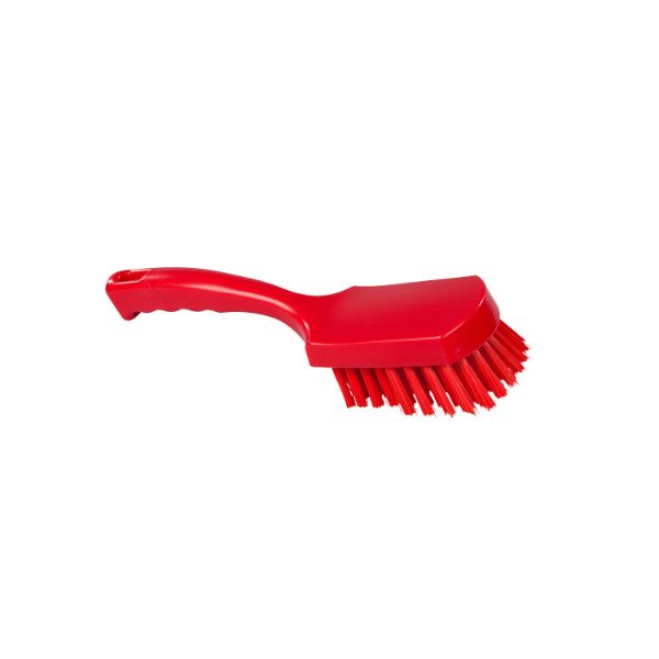握りやすい柄付きタイプのブラシ。番什、バット、寸胴等の清掃に最適。色分けでHACCPに対応可能。耐熱温度：120℃。サイズ：L275×W70mm、[毛丈]35mm、[ブラシ線径]φ0.3mm材質：[ブラシ]PBT 、[本体]PP重量：230...