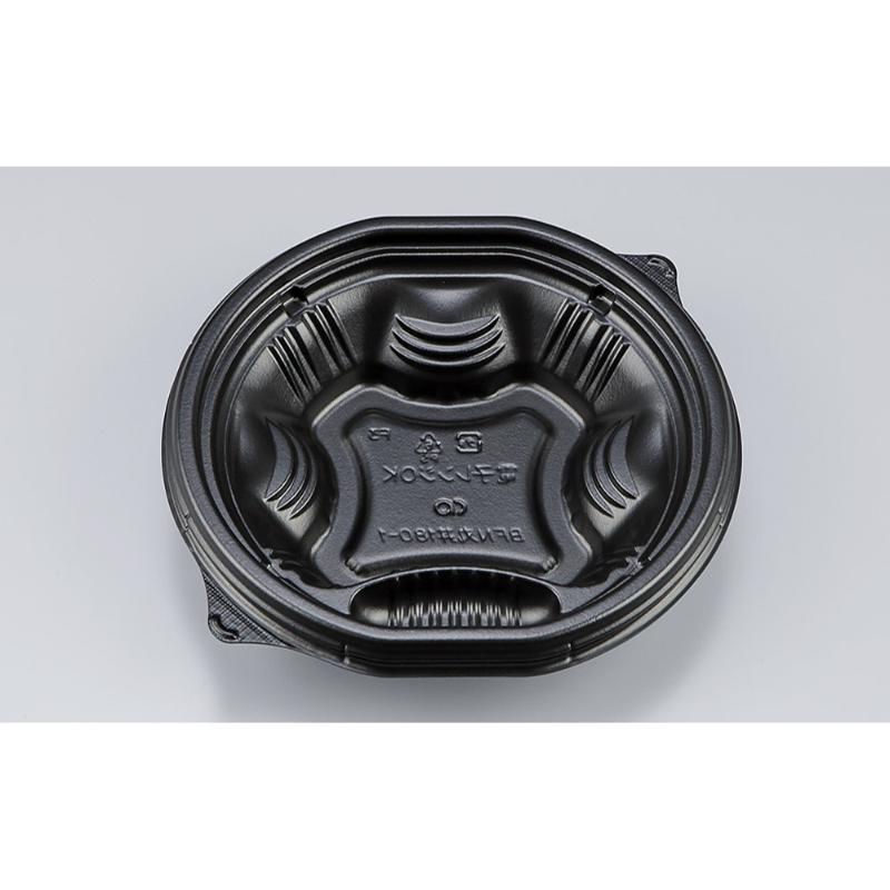 電子レンジで温め可能な丼ぶり容器です。『強嵌合』で蓋が「カチッ！」と嵌まり、盛り付け作業の時短に貢献します。ノンテープが可能でテープ代の削減ができ、持ち帰り時の蓋開きのリスクも大幅に軽減されるため、テイクアウト・デリバリーに最適です。容器の...