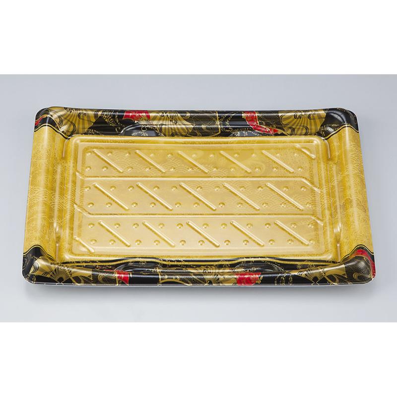 寿司容器です。蓋は別売り。サイズ：274×179×25mm材質：SF重量：9.3gメーカーシリーズ名：SFうま皿商品コード00701141メーカー名シーピー化成サイズ274×179×25mm材質SF重量9.30g電子レンジ不可種別本体のみ対...