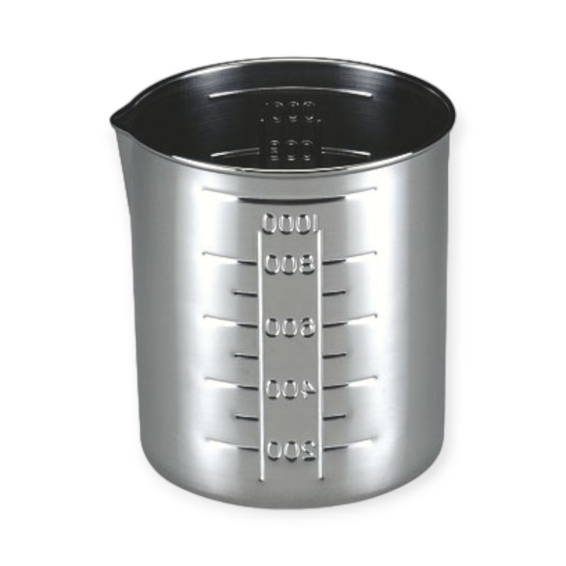 丈夫な18-8ステンレス製。見やすい目盛付き。材質：18-8ステンレス容量：5000cc品番：036163商品コード00488999サイズφ175×H215材質18-8ステンレス容量5000cc関連商品(ケース)(000) 口付水マス 取手...