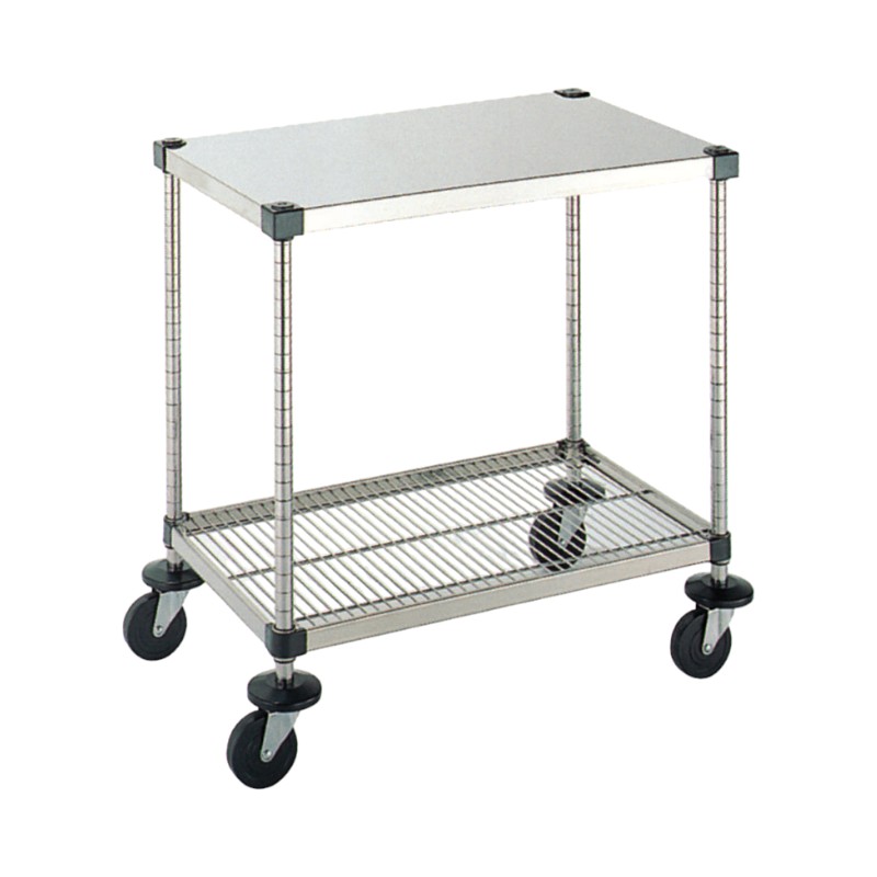 ポール高さ692mm・奥行610mm。φ100mmウレタンキャスター使用。自在×3・ストッパー付×1。サイズ：610×760×H827mm材質：18-0ステンレス品番：143230商品コード00501460サイズ610×760×H827mm...