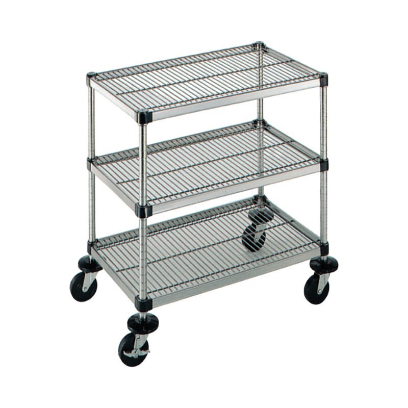 ポール高さ692mm×奥行460mm。φ100mmウレタンキャスター使用。自在×3・ストッパー付×1。サイズ：460×900×H827mm材質：18-0ステンレス品番：143341商品コード00501551サイズ460×900×H827mm...