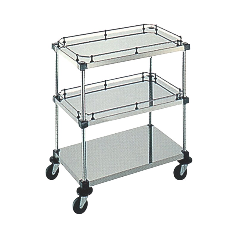 ポール高さ692mm×奥行460mm。φ100mmウレタンキャスター使用。自在×3・ストッパー付×1。サイズ：460×1060×H827mm材質：18-0ステンレス品番：143362商品コード00501596サイズ460×1060×H827...