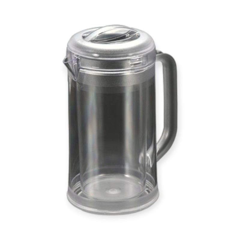 冷たい水を入れても結露しにくい二重構造。種類、残量を確認し易いクリアタイプ。中身がみえるので、視覚的に涼しさを演出。燕三条製。材質：ポリカーボネイト容量：1700cc品番：167021商品コード00511144材質ポリカーボネイト容量170...