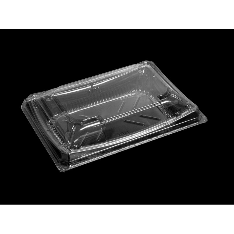 丸みのある今までにない蓋形状の嵌合フードパック。蓋と本体の側面が絞り込まれていて空間に無駄がなくボリューム感UP。耐熱温度95℃。サイズ：[閉じたサイズ]長辺175×短辺128×嵌合時総高さ45(本体高さ21/蓋高さ24)mm材質：OPS重...