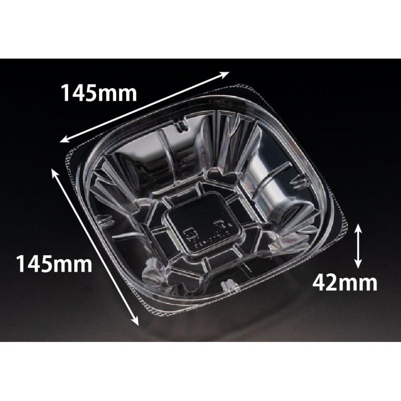 サラダ・フルーツに。環境対応素材。フタは別売り。サラダ・フルーツ容器史上最薄で新時代、始まる。サイズ：145×145×42mm材質：バイオPET重量：6.7g容量：[満杯]350ml、[首下]270ml原産国／製造国：日本商品コード0075...