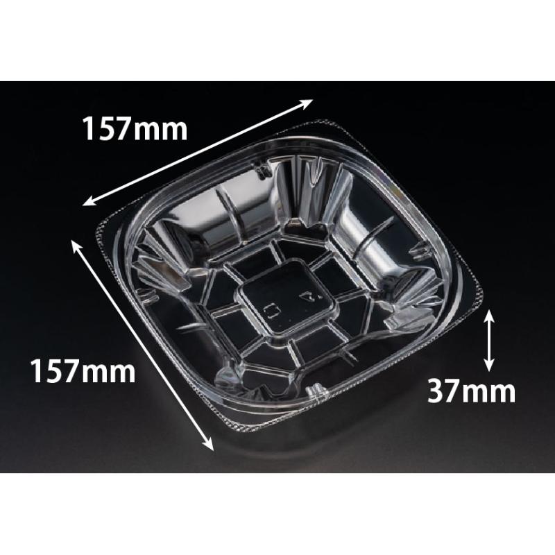 サラダ・フルーツに。環境対応素材。フタは別売り。サラダ・フルーツ容器史上最薄で新時代、始まる。サイズ：157×157×37mm材質：バイオPET容量：[満杯]400ml、[首下]270ml原産国／製造国：日本商品コード00757944メーカ...