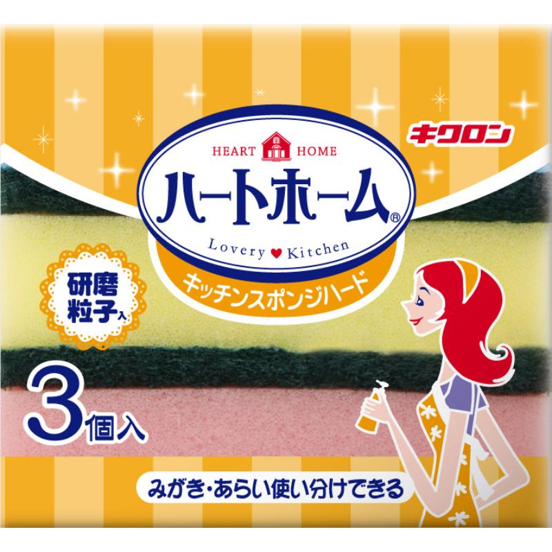 3個(ピンク・ブルー・イエロー各1個)パック。頑固な汚れを落とす研磨粒子入り不織布を使用。みがき・あらい、用途に応じて両面使い分けでき便利です。サイズ：60×32×110mm材質：ポリエステル(研磨粒子入不織布)、ポリウレタン重量：24g原...