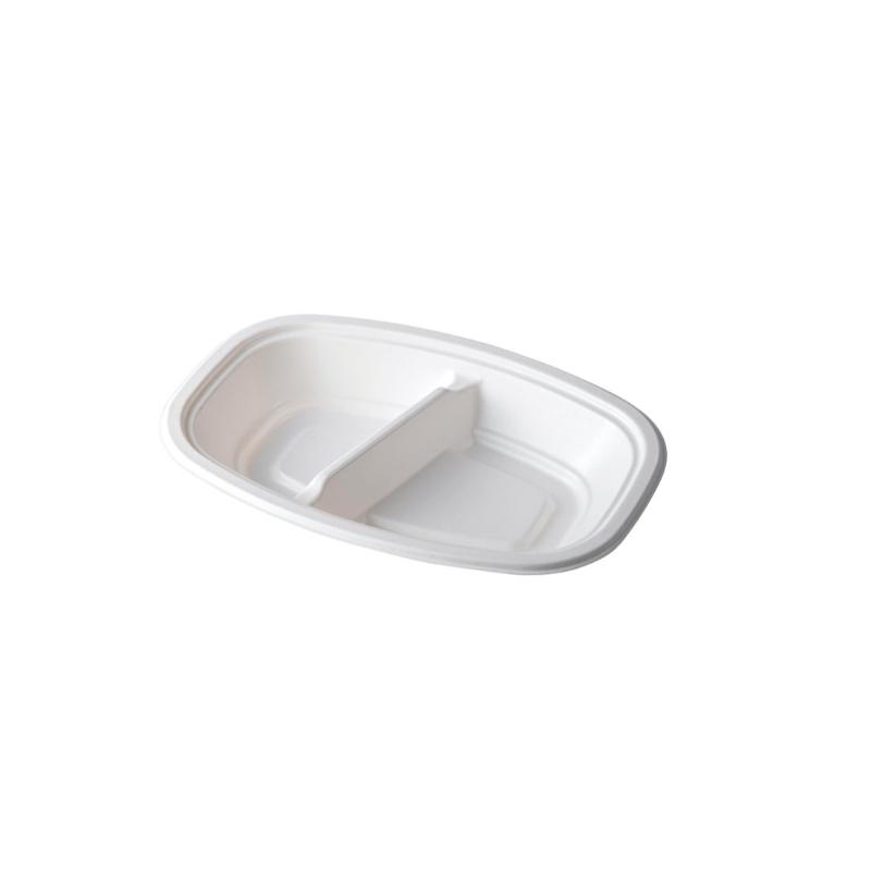 冷凍食品やトップシールにも対応できるエコ容器。汎用性が高いバガスモールド製容器。サイズ：230×160×36mm材質：バガス、PET(内)重量：23g容量：[仕切別容量]約100g、約180g原産国／製造国：中国メーカー品番：58048商品...