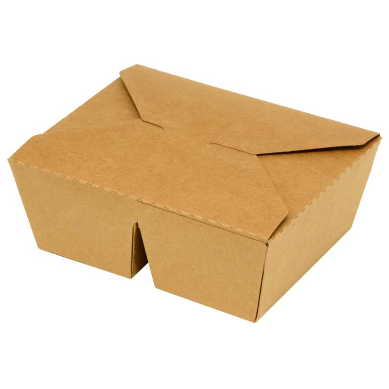 環境に配慮した紙製弁当容器です。本体・フタ一体型で仕切り付きです。電子レンジ使用不可。サイズ：上辺172×140mm、底辺150×120×高65mm材質：未晒クラフト紙、PEコーティング重量：27g商品コード00801741メーカー名シモジ...