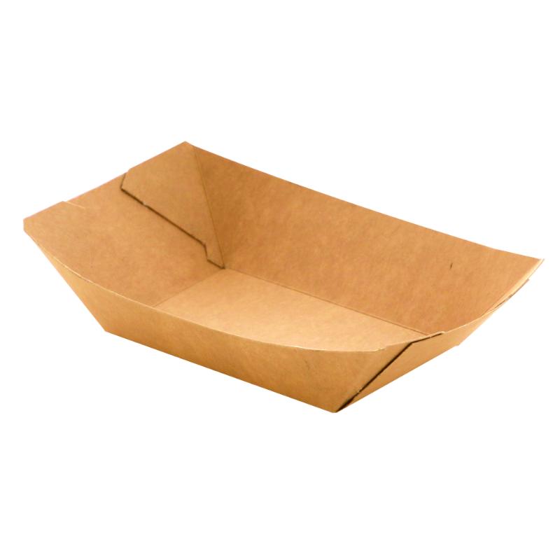 クラフト紙にPEコーティングしたシンプルな紙製トレー容器。深型なのでパン・揚げ物・サラダ・パスタ・焼きそば等、様々なフードにお使いいただけます。サイズ：118×70×28mm、[底面]75×50mm材質：未晒クラフト紙、PEコーティング商品...
