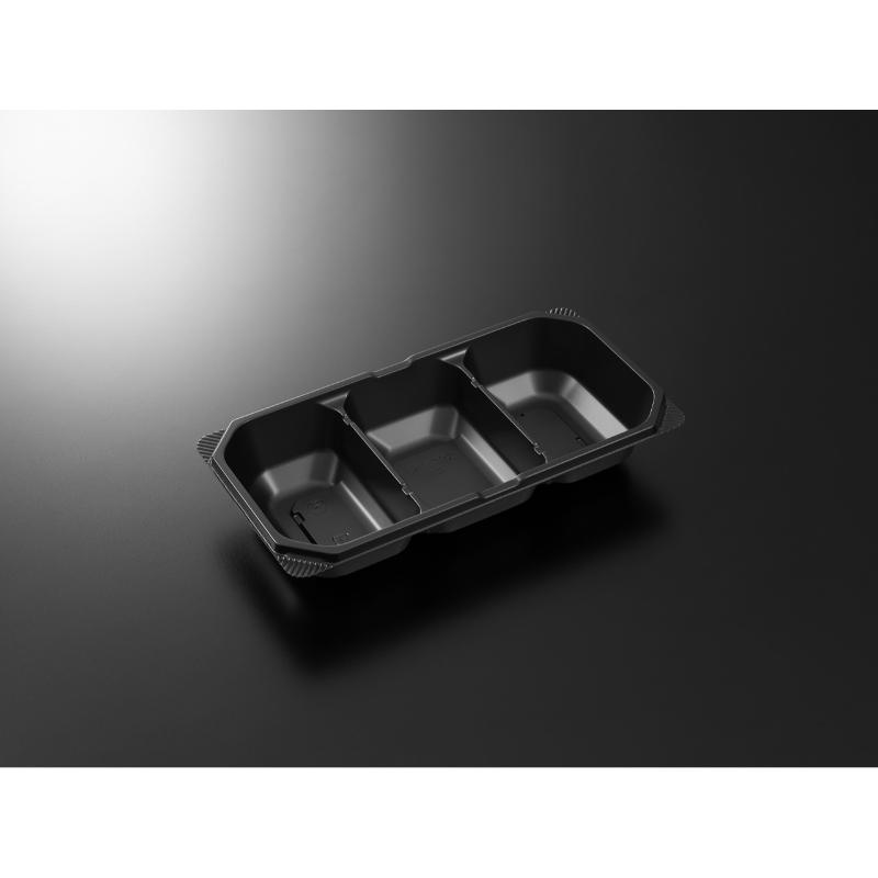 環境配慮を考慮した紙製のお重容器。バックヤードも省スペース化で在庫管理でき、篏合もしっかりしてます。※中皿のみ、本体・蓋は別売り。サイズ：208×108×37mm材質：OPS重量：8.1g容量：240ml、(仕切り1つ当たりの容量：80ml...