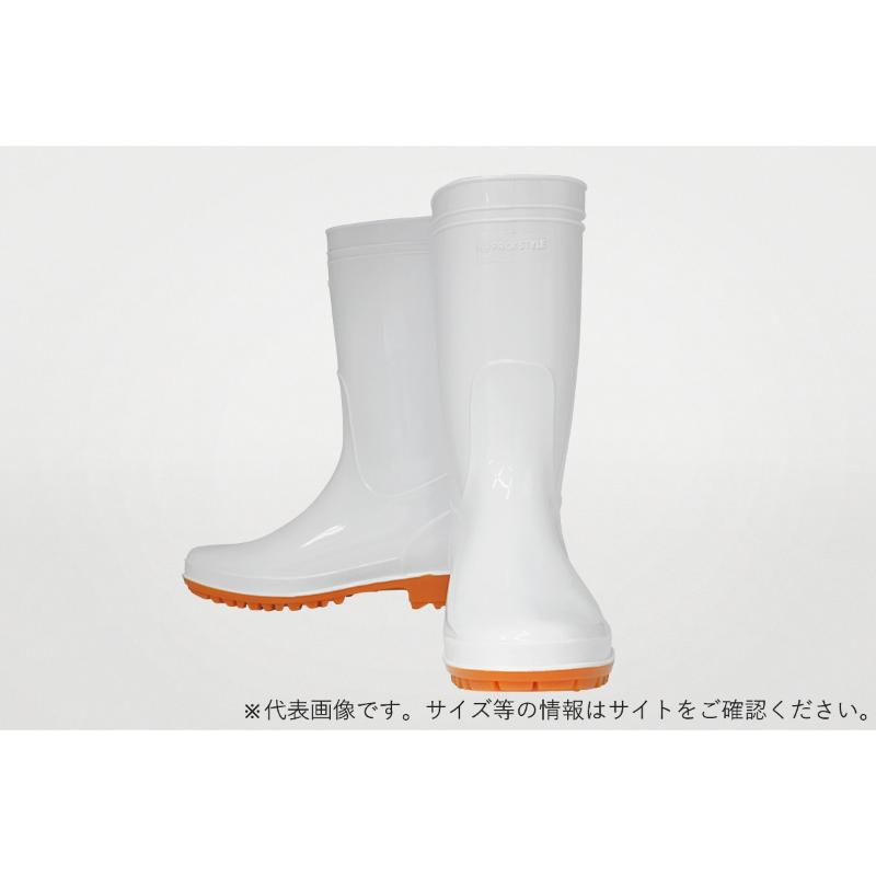 食品加工や清掃などの衛生作業に適した白い長靴です。耐油、防滑、抗菌防臭機能付き。中敷付き。サイズ：24.0cm材質：[アッパー・ソール]塩化ビニル樹脂・可塑剤、[裏布]ポリエステル、[中敷]ポリエステル・エチレン酢酸ビニル共重合樹脂(EVA...
