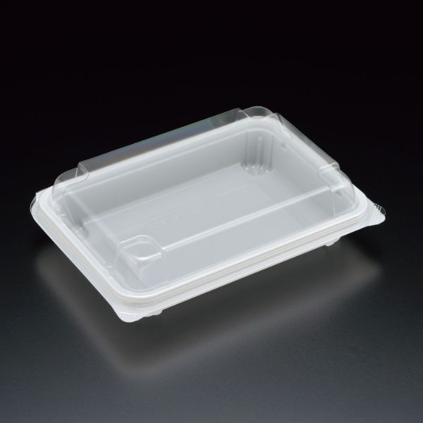 【メーカー廃盤品のため、在庫なくなり次第終売となります】蓋・本体一対式容器。食パン1/3サンドサイズ感。製菓製パン向け。惣菜、寿司(0.8人前)向け。サイズ：173×127×44mm／材質：OPS／容量：275ml商品コード00671845...