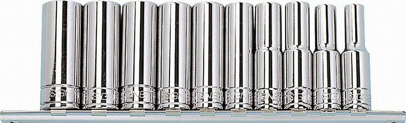 ●差込角(SQ)：1/4 ●ミラー仕上げのメッキが美しいディープソケットセット。 ●ボルトの貫通したナットや、奥まった所での作業に最適。 ●ボルト・ナットを傷めにくい面接触タイプ。 ●6角タイプ。 ●ソケットホルダー付き。 セット内容/付属...