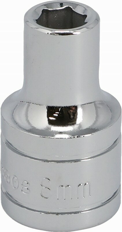 ●差込角(SQ)：1/2 ●サイズ(mm)：8 ●全長(L；mm)：38 ●先端部ソケット外径(D1；mm)：14.5 ●差込部ソケット外径(D2；mm)：22 ●ソケット深さ(T；mm)：14 ●ミラー仕上げのメッキが美しいスタンダードソ...